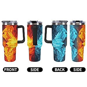 FJWKLRBV Fire Vs Ice Art 40 Oz Water Bottle, Stainless Steel Tumbler with Handle And Straw, Extra Large Insulated Tumbler, Flip Straw Tumblers for Sports, Work, Car, Travel And Weekends