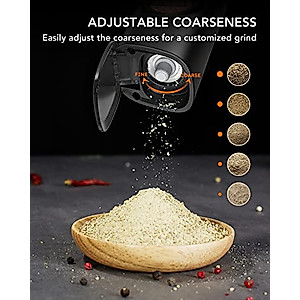 Gravity Electric Salt and Pepper Grinder Set, 𝐔𝐩𝐠𝐫𝐚𝐝𝐞𝐝 Large Capacity, USB Rechargeable Automatic One Hand Operated, Adjustable Coarseness, Auto Dust Lid, LED Light, Stain Steel Grey, 2 Mills