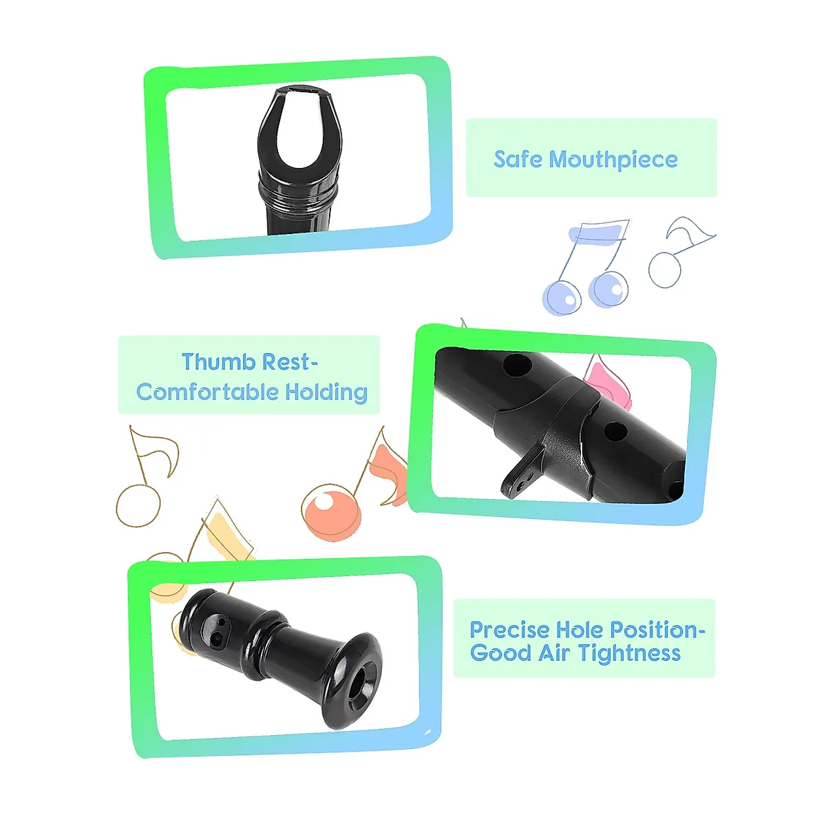 Mr.Power Soprano Recorder for Beginners School Students German Style C Key 8 Holes 3 Piece Instrument with Cleaning Rod, Thumb Rest, Fingering Chart, Packing Bag (Black)