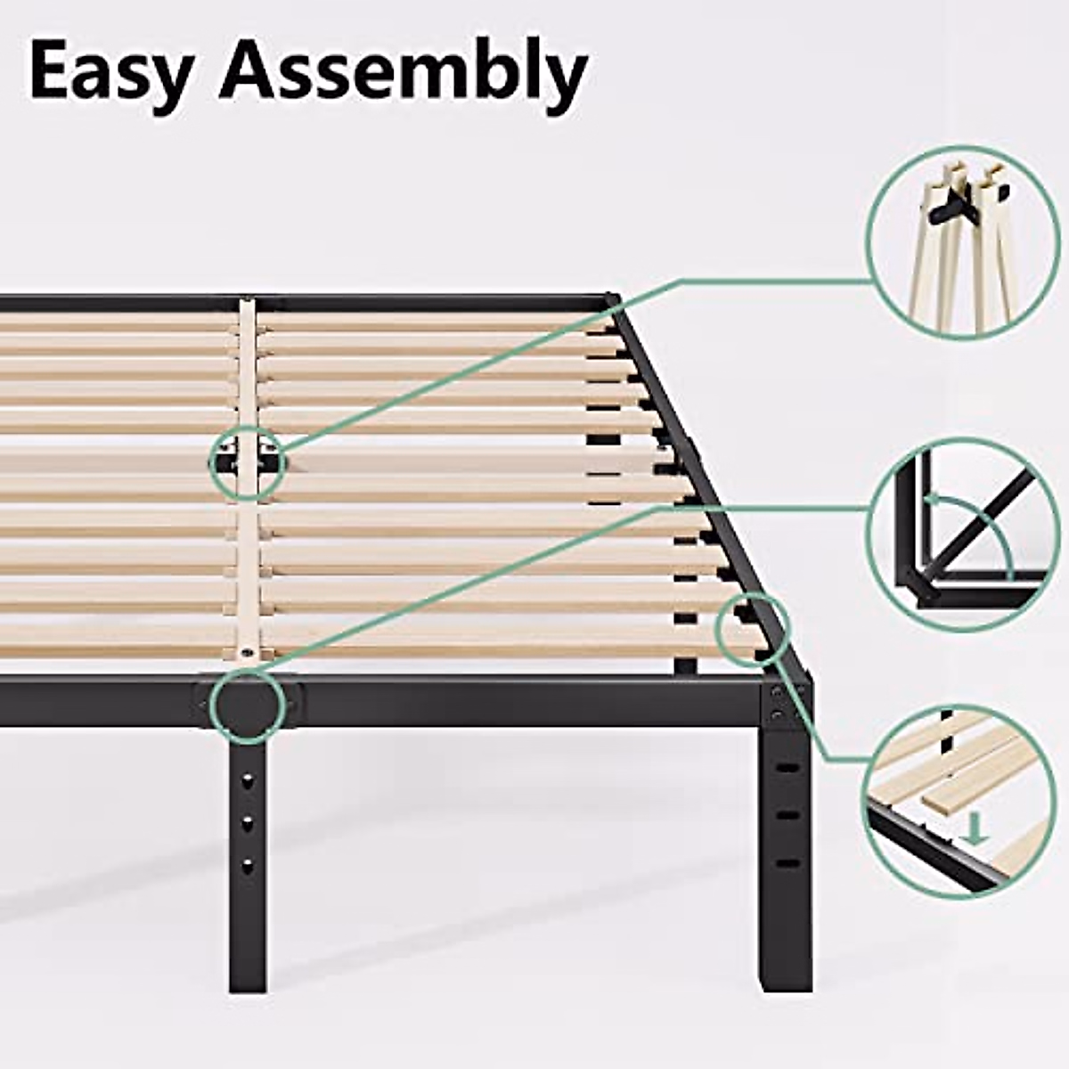 Breezehome King Size Bed Frame with Wide Wood Slats / 14 Inch High Heavy Duty Metal Mattress Foundation/Noise-Free Platform/No Box Spring Needed/Easy Assembly