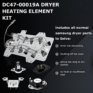 【Upgraded】DC47-00019A Dryer Heating Element for SAMSUNG DV40J3000EW/A2 DV45H7000EW/A2 DV42H5000EW/A3 DVE50R5400V/A3 DV42H5200EP/A3 DV210AEW/XAA DVE50M7450W/A3 DV42H5200EP DV48H7400EW/A2