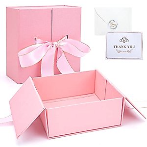 JOHOUSE Pink Gift Box, 8inch Large Gift Box with Lid Ribbon Square Gift Box for Wedding Birthday Anniversary Valentine's Day Baby Shower