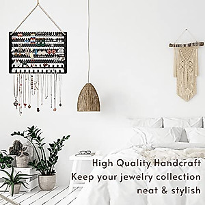 Wooden Jewelry Organizer Wall Mounted, Hanging Jewelry Organizer Earring Organizer Necklace Holder Bracelet Holder Over The Door, Jewelry Holder for Earrings, Necklaces &Rings (Black)