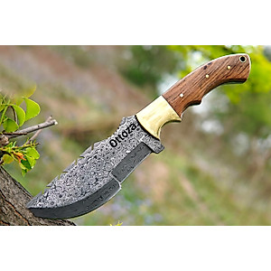 Ottoza Tracker Knife & Wood Handle - Damascus Hunting Knife - Horizontal Carry Knife Sheath 89