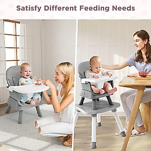 7 in 1 Baby High Chair,Convertible High Chair for Babies and Toddlers | Booster Seat | Table and Chair Set | Building Block Table | Toddler Chair with Safety Harness, Removable Tray (Gray)