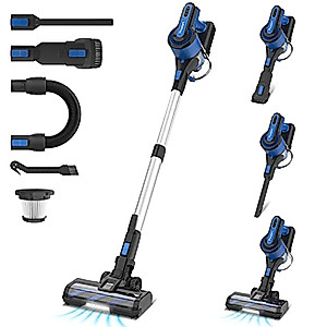 POWEART Cordless Vacuum Cleaner, 26Kpa 350W Powerful Cordless Stick Vacuum, Self-Standing 8 in 1 Rechargeable Battery Vacuum Up to 45min Runtime, Lightweight Vacuum for Pet Hair Hard Floor Carpet-V870