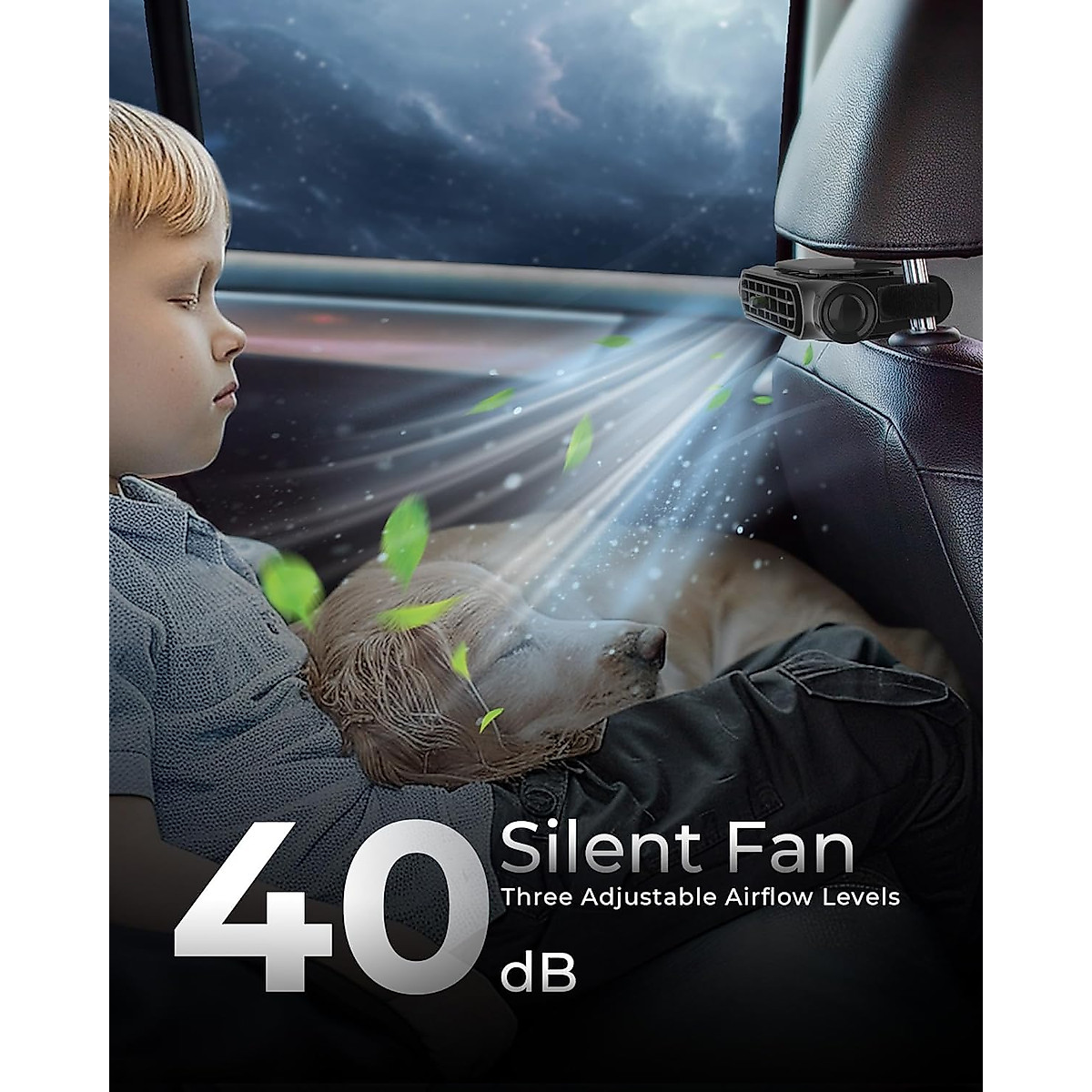 Car Fan for Driver and Passenger's Seat - Mini Portable USB Backseat Cooling Fan Kids Baby Quiet headrest Neck Fan Accessories with 3 Adjustable Wind Speeds for All Cars Vehicle Jeep Van RV Truck