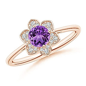 CARILLON Art Deco Round Amethyst 0.40 Ctw Natural Gemstone 925 Sterling Silver Women Wedding Ring Jewelry (Rose Plated, 8)