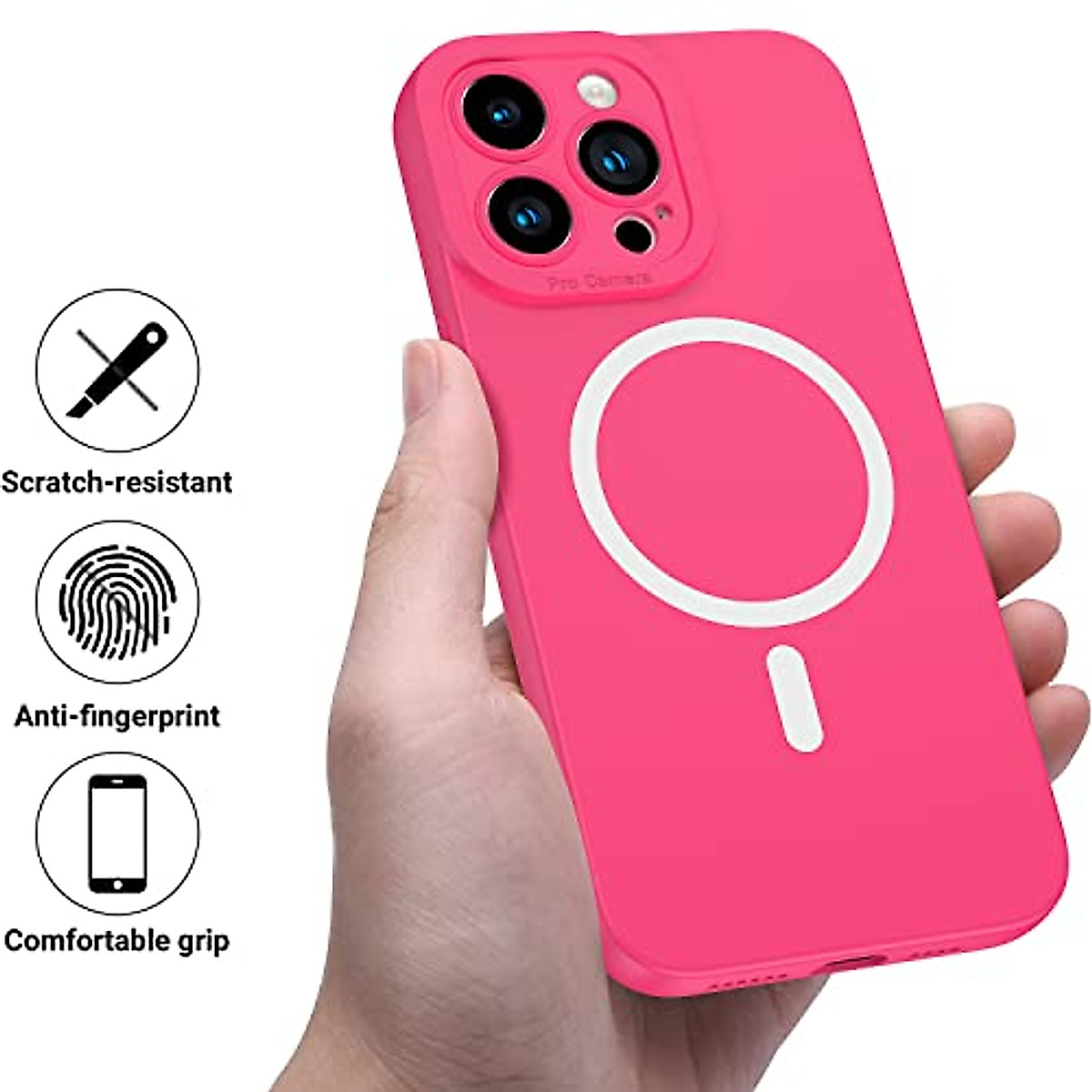 MYY Magnetic for iPhone 13 Pro Max Case,Silicone Shockproof Phone Case[MagSafe-Compatible] Soft Anti-Scratch Microfiber Lining Full Camera Lens Protection Cover 6.7'' (Hot Pink)