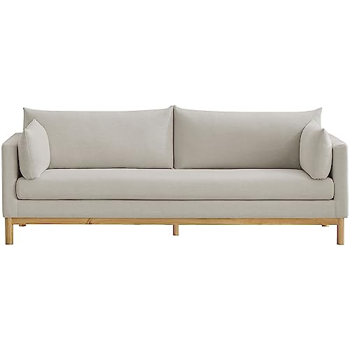 Meridian Furniture 157Beige-S Langham Collection Mid-Century Modern Linen Textured Fabric Upholstered Sofa, Beige Linen Textured Fabric, Natural Finish Wood Base, 89.5" W x 33.5" D x 33" H, Beige