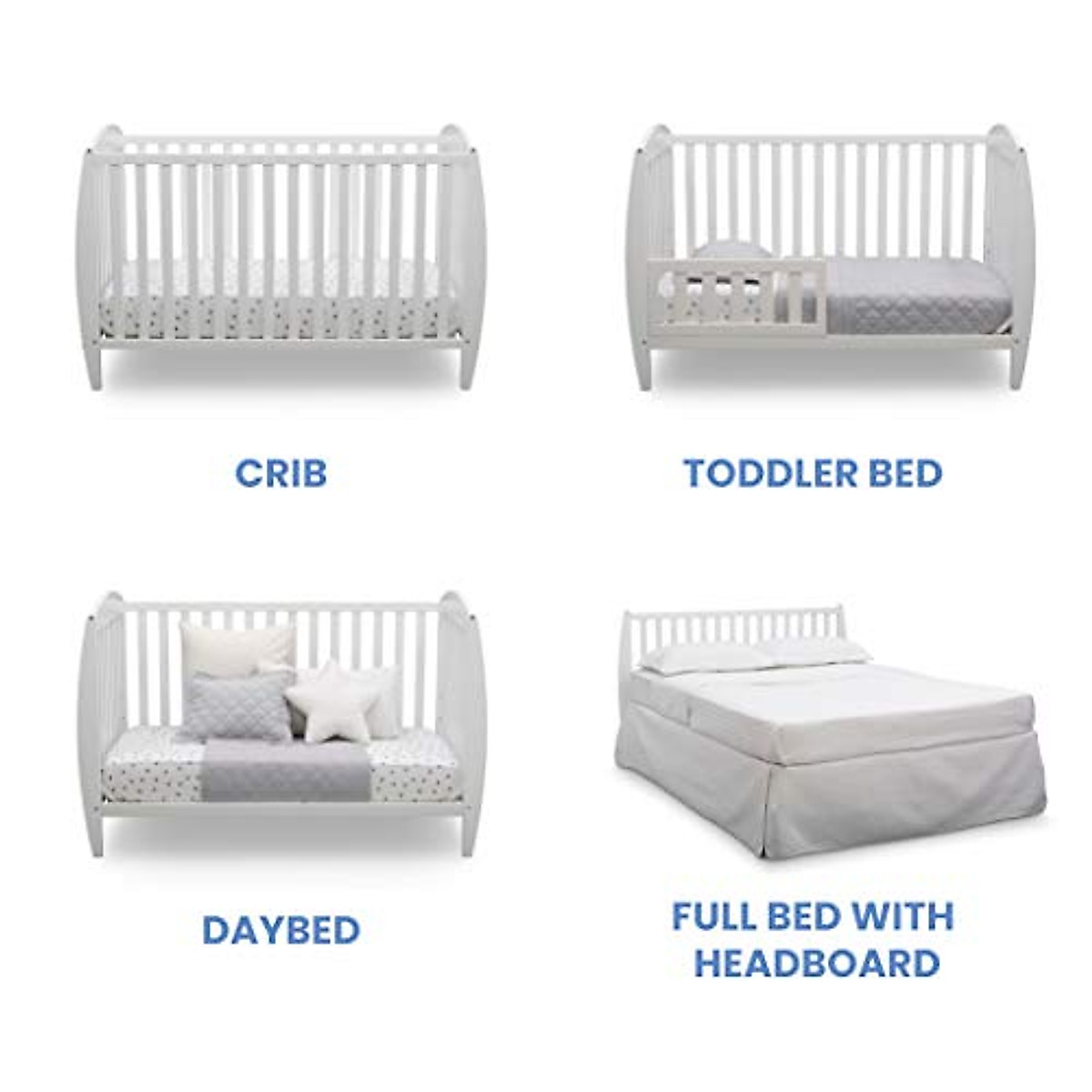 Delta Children Twinkle 4-in-1 Convertible Baby Crib, Easy to Assemble, Sustainable New Zealand Wood, JPMA Certified, White