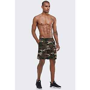 G Gradual Men's 7" Workout Running Shorts Quick Dry Lightweight Gym Shorts with Zip Pockets (Green Camo X-Large)