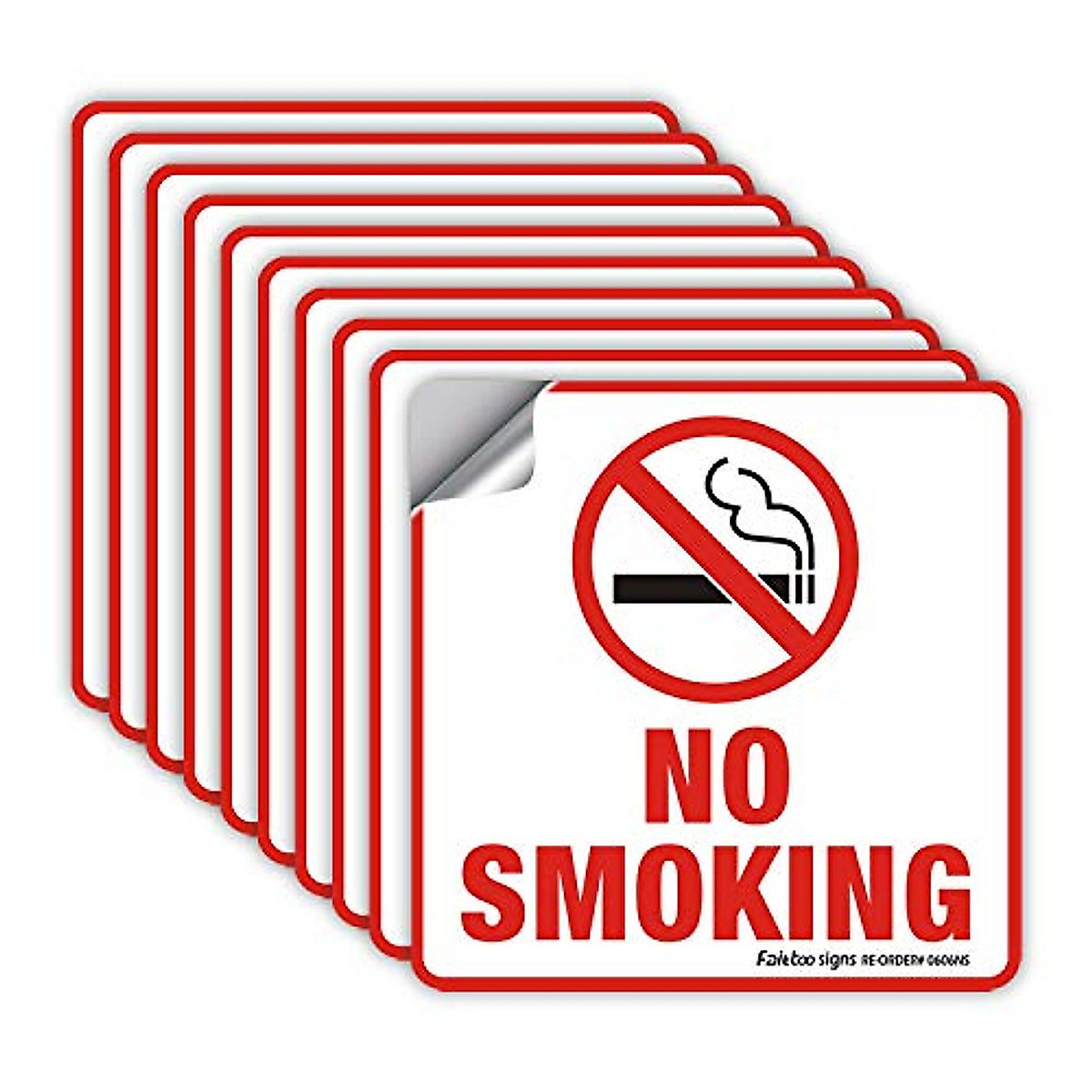 10 Pack No Smoking Stickers, No Smoking Stickers Decals, 6x6 inch Self-Adhesive Vinyl Decal Stickers, UV Printed, Durable Ink, Waterproof, Easy to Mount, Indoor/Outdoor Use
