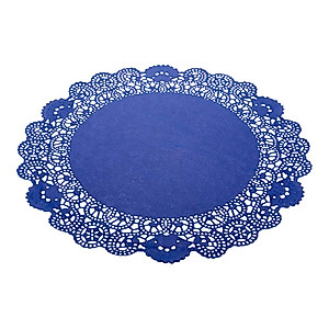 Restaurantware Pastry Tek 12 x 12 Inch Lace Doilies 100 Decorative Tableware Placemats - Disposable Round Navy Blue Paper Table Doilies For Birthdays Or Weddings Table Decor