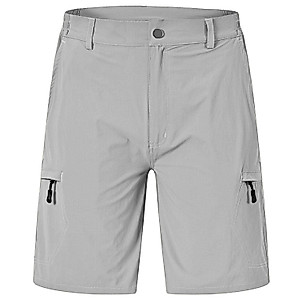Rdruko Men's Hiking Shorts Quick Dry Lightweight Outdoor Work Cargo Golf Casual Shorts with Zipper Pockets(Light Grey, US 38)