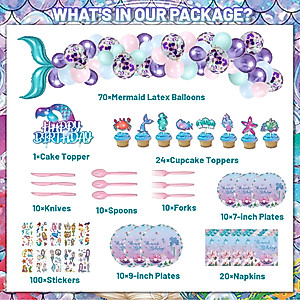 274 Pcs Mermaid Birthday Decorations, Mermaid Party Decorations for Girls, Mermaid Theme Party Set Include Banners, Mermaid Backdrop, Cake Toppers, Mermaid Balloons, Plates, Tableware