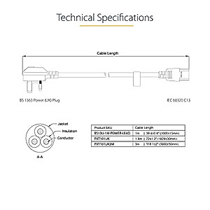 StarTech.com 6ft (1.8m) UK Computer Power Cable, 18AWG, BS 1363 to C13, 10A 250V, Black Replacement AC Power Cord, Kettle Lead / UK Power Cord, PC Power Supply Cable, TV/Monitor Power Cable (PXT101UK)