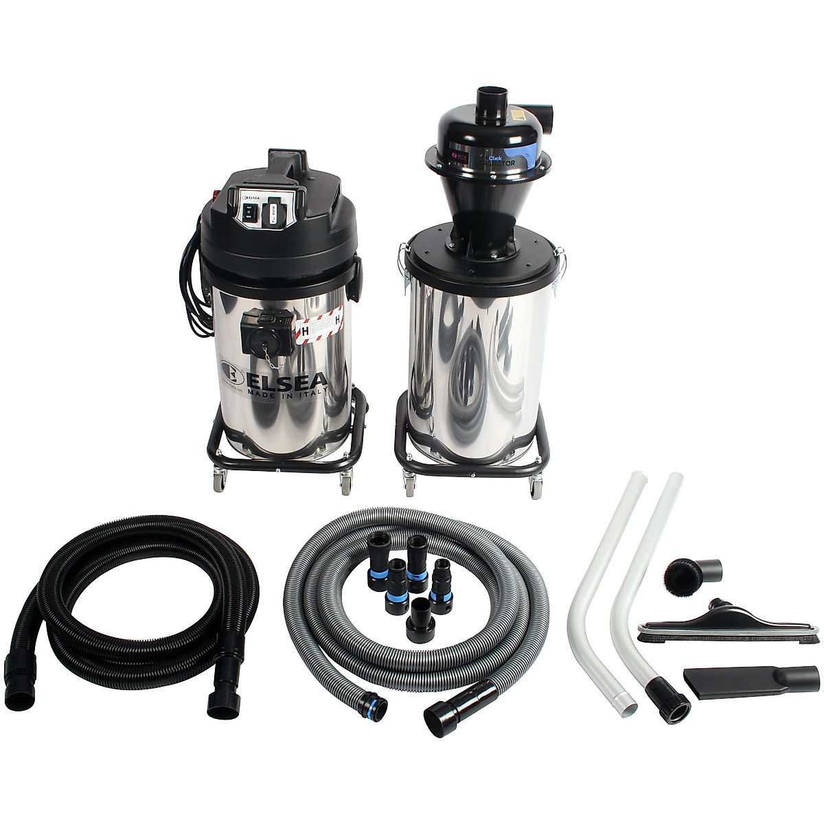 Cen-Tec Systems 96920 HEKA Critical Filter HEPA Commercial Woodworking Vacuum, 10 Gallon Stainless Capture Bin, Quick Click Separator, and Hose and Adapter Set, Stainless Steel