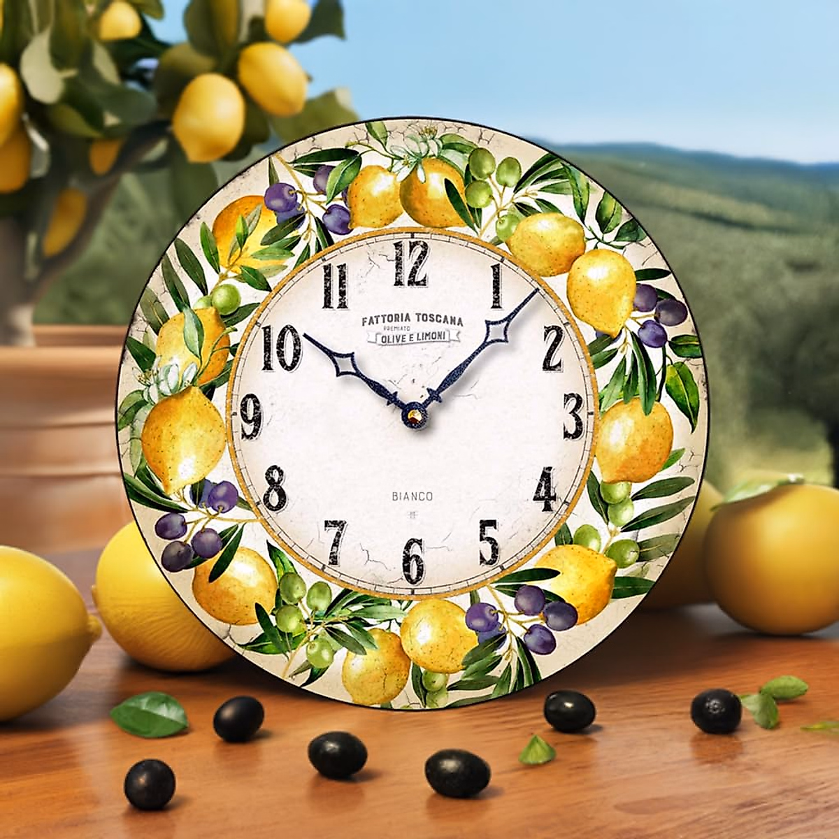 Fairy Freckles Studios Italian Pottery Style Wood Lemon Wall Clock C8029 (Ivory)