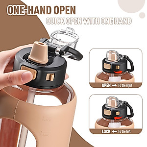 Kodrine 64 oz Half Gallon Water Bottle with Straw, Large Glass Water Bottle with Locking Leak-Proof Lid and Soft Silicone Spout, Water Jug with Carry Handle, Motivational Time Marker, Amber