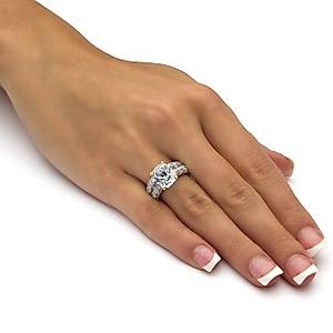 PalmBeach Yellow Gold-Plated or Platinum Plated Emerald Cut Cubic Zirconia Pave Bridal Ring Set Size 5