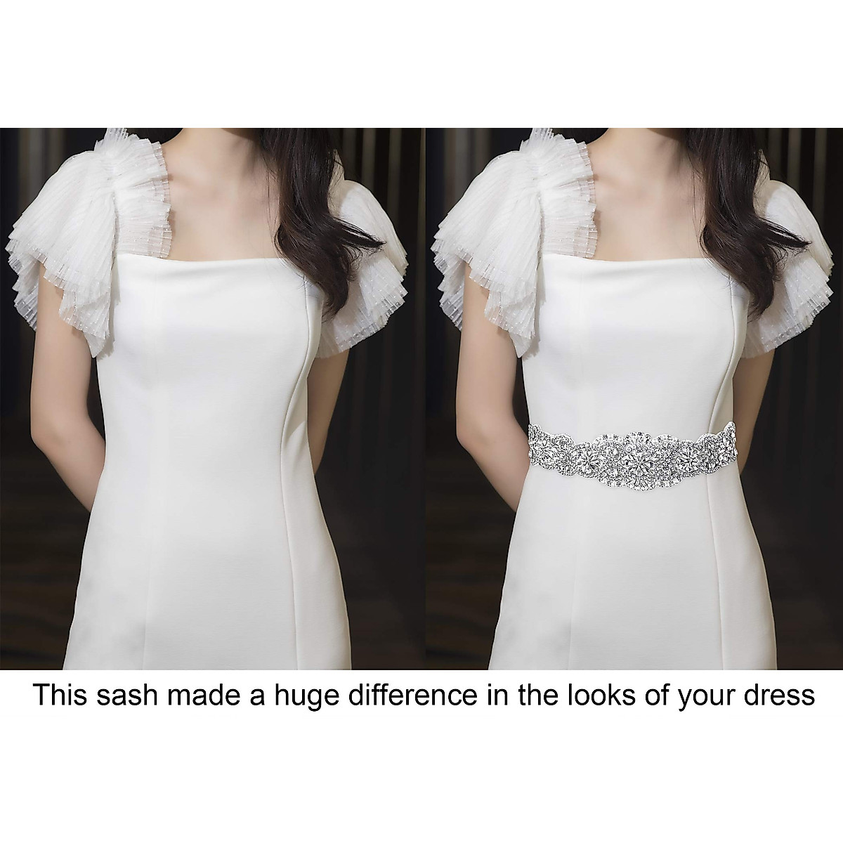 Lovful Bridal Crystal Rhinestone Braided Wedding Dress Sash Belt, White, White Sash, One Size