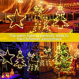 3 Pack Christmas Window Star Lights, 45 LED Deer Lights Battery Operated Window Decorations 8 Modes with Remote Controls for Home Party Garden Indoor Outdoor Decor(Warm White)