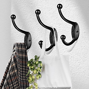 ALDMIO 6Pcs Wall Hooks for Hanging, Black Coat Hooks Wall Mounted with Screws Heavy Duty Door Hanger for Towel, Hat, Key, Coat, Bag