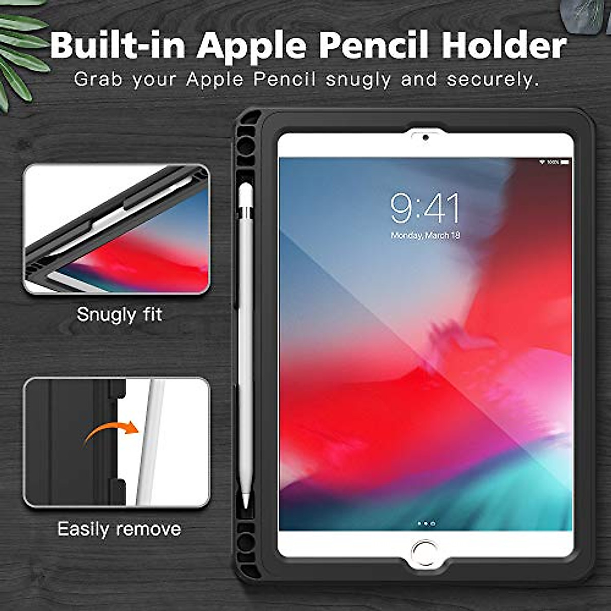 MoKo Case Fit 2018/2017 iPad 9.7 6th/5th Generation, [Built-in Screen Protector] Full-Body Shockproof Case Smart Shell Trifold Stand Cover with Auto Sleep/Wake & Pencil Holder - Black