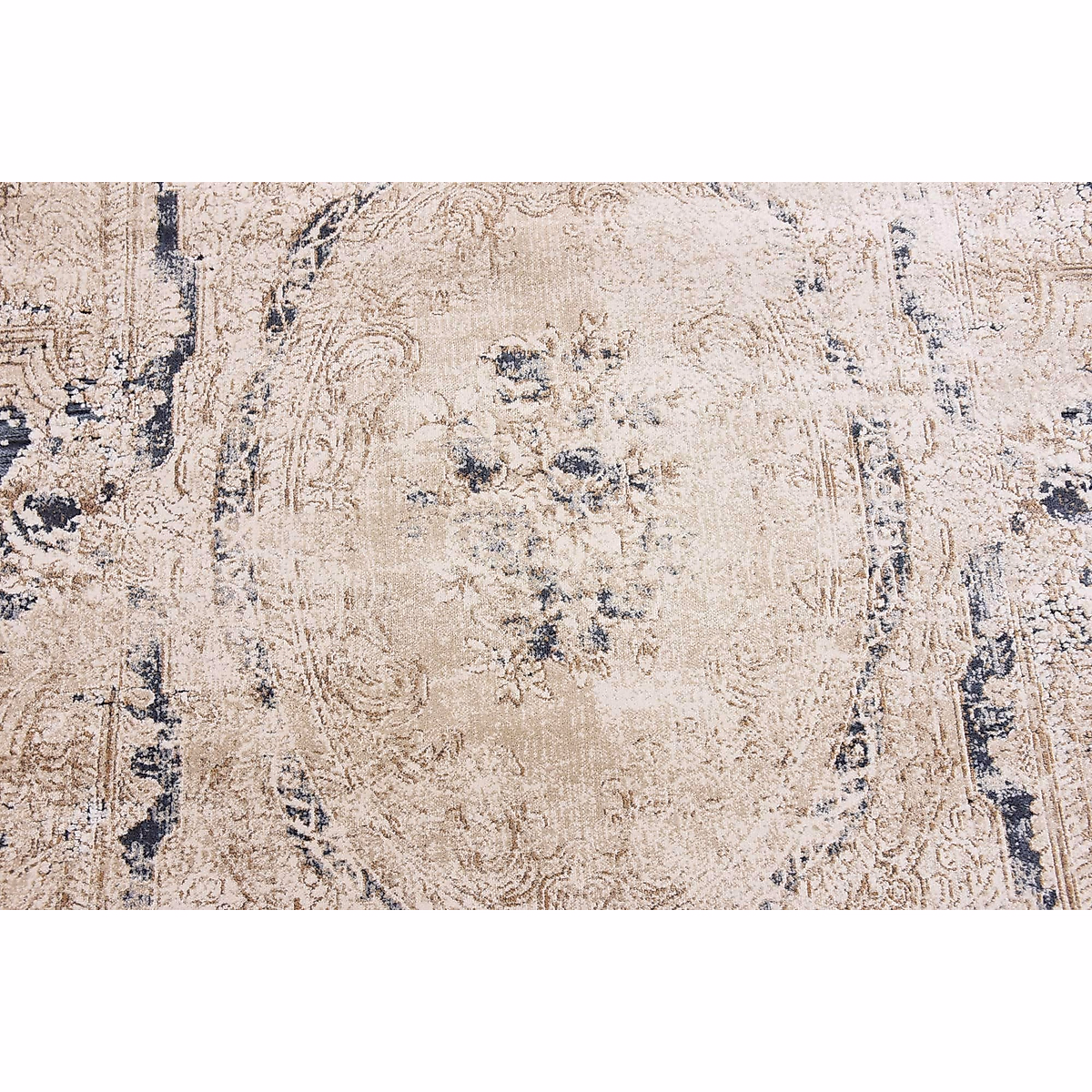 Unique Loom Chateau Collection Rustic, Vintage, Medallion, Textured, Distressed, Traditional Area Rug, 5 ft x 8 ft, Beige/Navy Blue