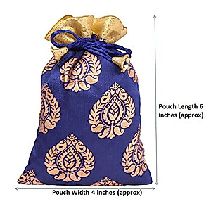 Touchstone Drawstring Bags Traditional Indian Handcrafted in Ficus Leaf Pattern Brocade Fabric. Perfect for Gifts Jewelry Weddings Sweet Distribution Set of 9 Vibrant Multicolor Pouches Purses Potli.
