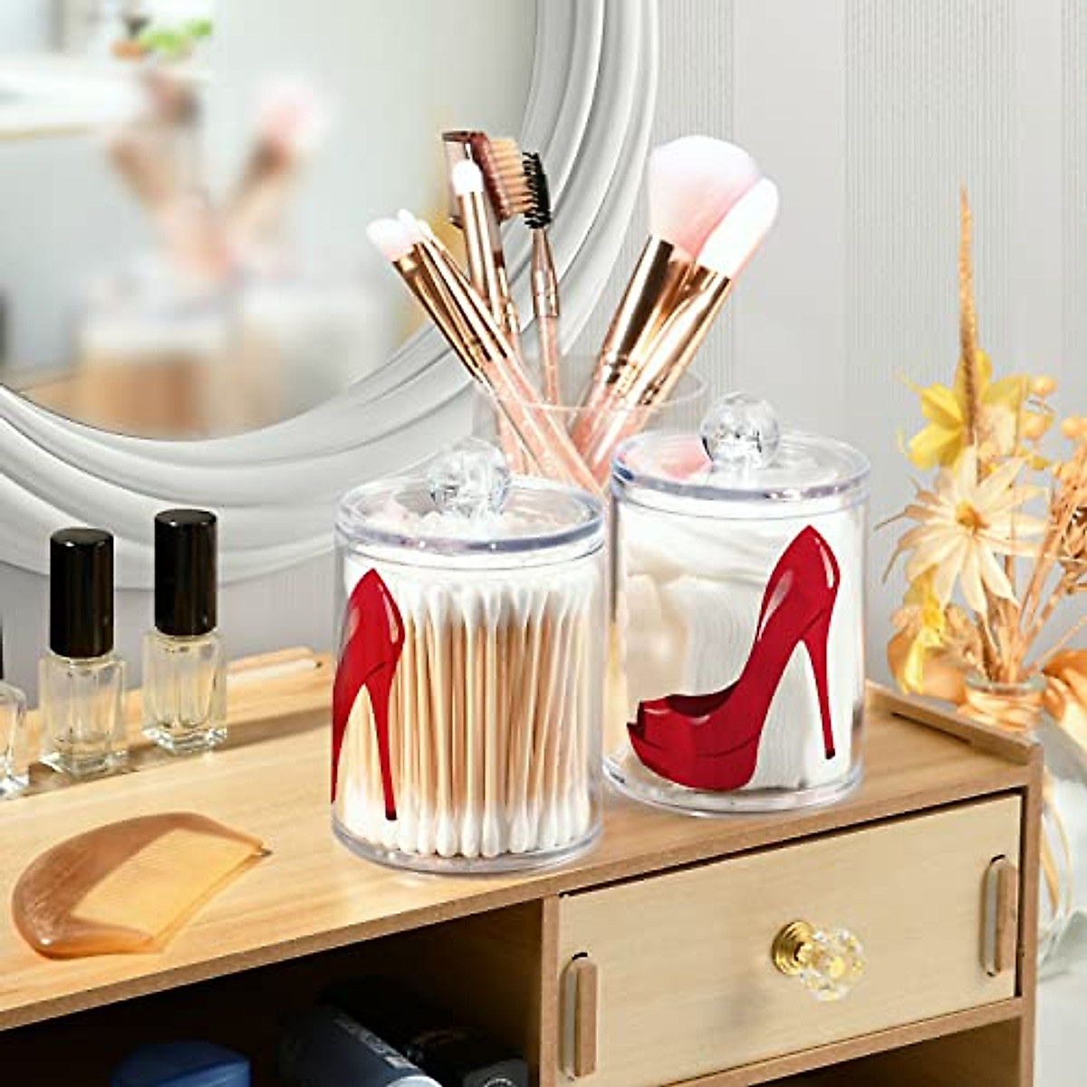 Oyihfvs High Heels Red Girls 2 Packs Clear Plastic Jar with Lid, Airtight Food Translucent Jars, Makeup, Food Storage Containers for Kitchen Cookie, Tea
