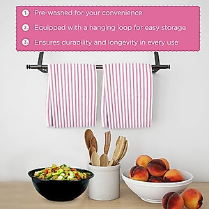 Candy Cottons Stripe Kitchen Towels Decor Hanging Loop Dish Towels Boho Stripe Absorbent Festive Gift Set of 3 Pantry Reusable 18x28 Inch Kitchen Dish Towels|Trendy Spring French Stripe| Pink