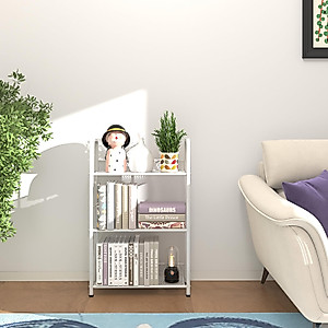Azheruol Bookshelf Storage Shelf Bookcase Freestanding Storage Stand Book Organizer for Living Room, Bedroom, Kitchen, Rust Resistance,Easy Assembly Multi-Functional Organizer(3 Tiers,White)