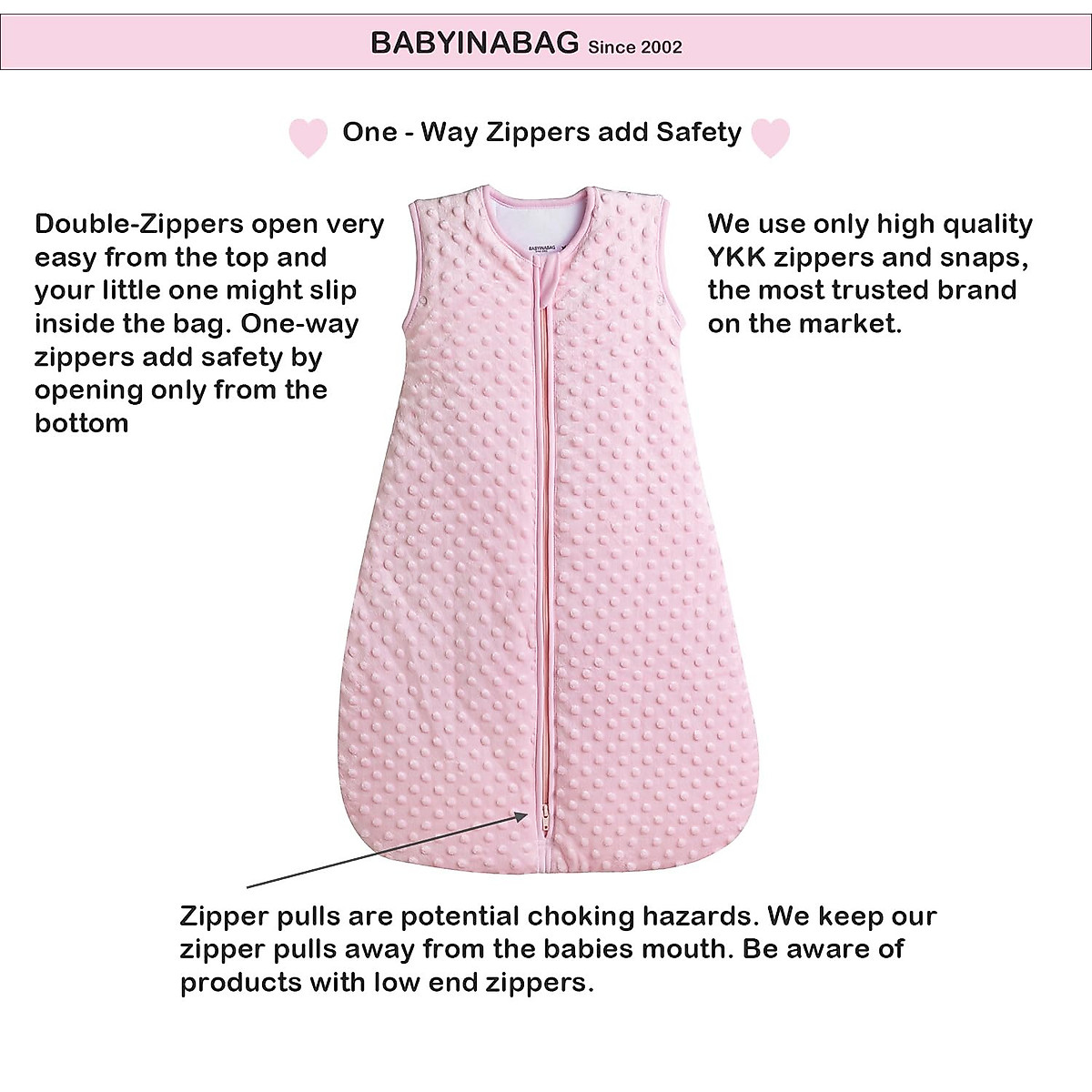 BABYINABAG Very Warm 2.5 Tog Quilted Winter Model Baby Sleep Bag or Sack, Plush Minky Dot for Infants and Toddlers (Medium (10-24 mos))