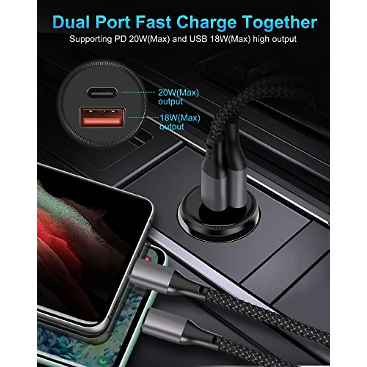 Galaxy S23 S22 S21 Super Fast Charger Type C, 25W PD USB C Wall Charger Fast Charging Block/Car Charger for Samsung Galaxy S23/S23 Ultra/S23+/S22/S21/S20/Plus/5G/FE, Note 20/10, 2X 3FT USB-C Cable