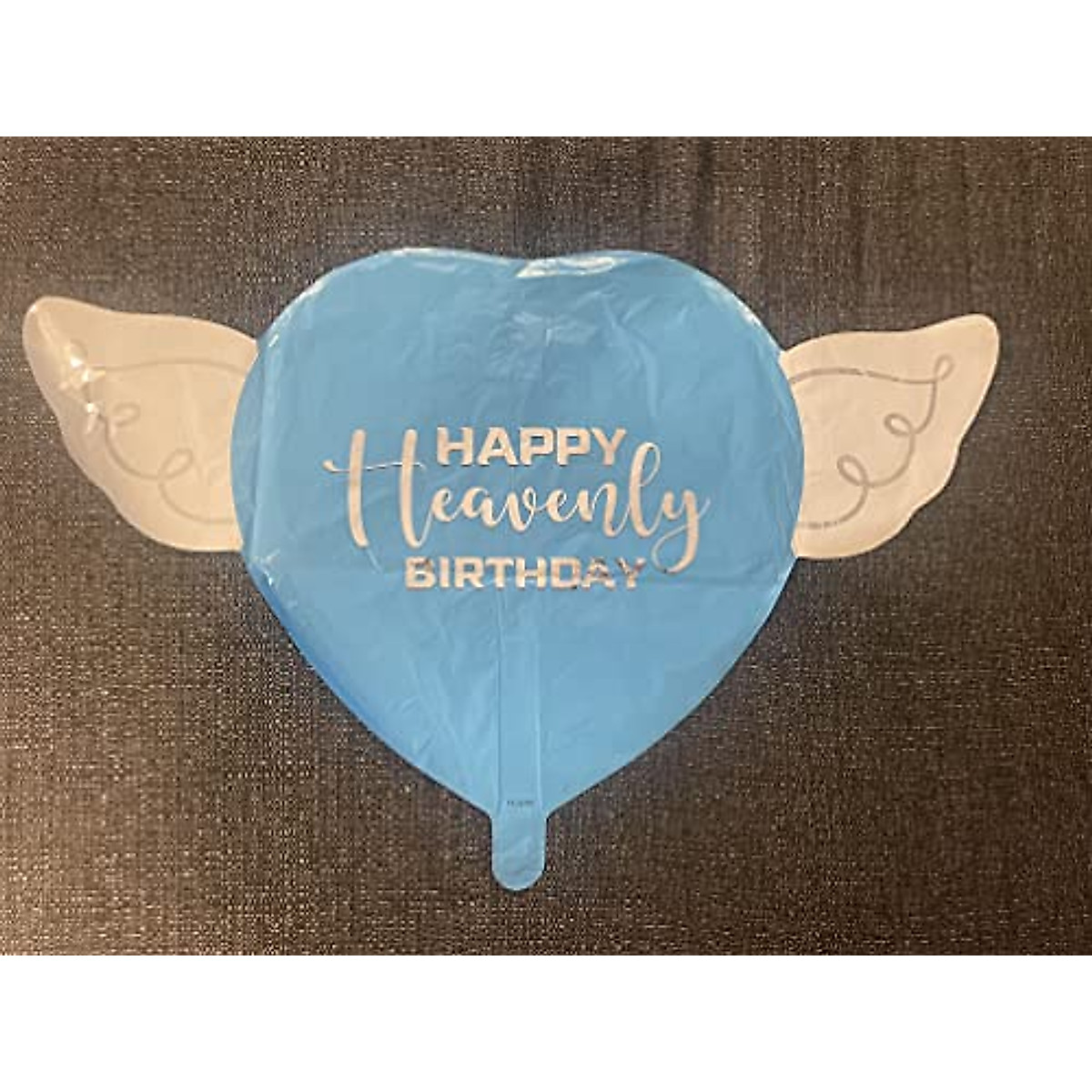 Happy Heavenly Birthday blue heart shaped balloon with angel wings