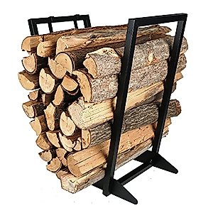 JUNSHUO Firewood Rack Indoor (22Inch/V-Shape) Outdoor Fireplace Firewood Holder with Side Kindling Rack，Assemblable Log Rack Wood Holder