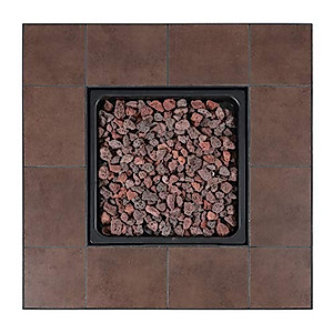 Endless Summer, The Vanderbilt, Square 28" Outdoor Propane Fire Pit with Handcrafted Ceramic Tile Mantel and Lava Rock