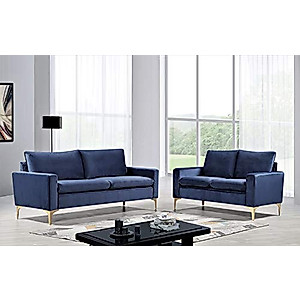 Container Furniture Direct Carrie Ultra Modern Living Room Velvet Upholstered Tufted Loveseat, 54.72", Dark Blue