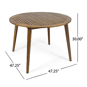 Christopher Knight Home Nick Outdoor Acacia Wood Round Dining Table, Teak Finish
