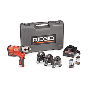RIDGID 57403 RP 240 ProPress 8-Piece Compact Press Tool Kit with Batteries, Charger, 3 Press Tool Jaws (1/2" to 2"), and Case