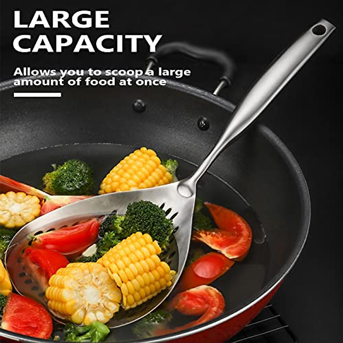 KAYCROWN Skimmer Slotted Spoon, 304 Stainless Steel Skimmer Ladle Skimmer Spoon Spider Strainer for Cooking and Frying, Pasta Strainer Spoon Frying Spoon Kitchen Cooking Colander Spoon