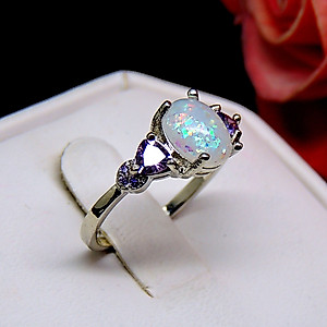 Ginger Lyne Collection Celia Oval Simulated Fire Opal Purple Cz Ring Statement Engagement