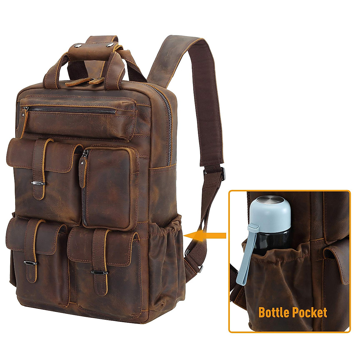 Polare Cowhide Leather Multiple Laptop Backpack Day Pack School Bag Travel Bag Satchel For Men