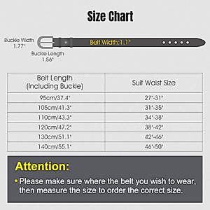 JASGOOD Women Leather Belt for Jeans Pants Plus Size Western Design Belt Alloy Buckle, Suit Waist Size 26-30 Inches, A-Black