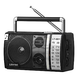 LEOTEC AM FM Radio, Portable Bluetooth Radio, Plug in Wall or Battery Operated Best Reception with Headphone Jack, Handheld Great for Home, Outdoor, Red