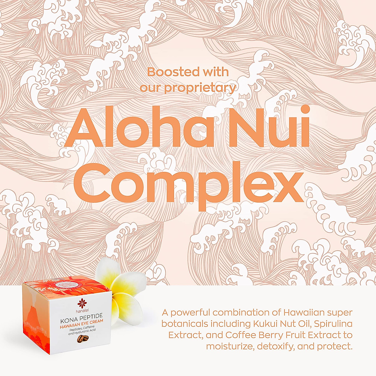 Hanalei Kona Peptide Eye Cream | Minimizes Wrinkles, Puffiness | Hawaiian Botanicals, Caffeine, Peptides | Hydrating Revitalizing Formula | USA Made | Cruelty-Free, Vegan (0.5 oz)