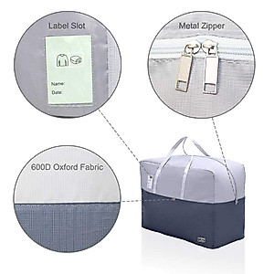 Large Zipper Comforter Storage Bag, Folding Clothes Storage Bag with Reinforced Handle, Under bed Storage Bag for Bedding, Blanket, Cloth, Pillow, 75L, Grey