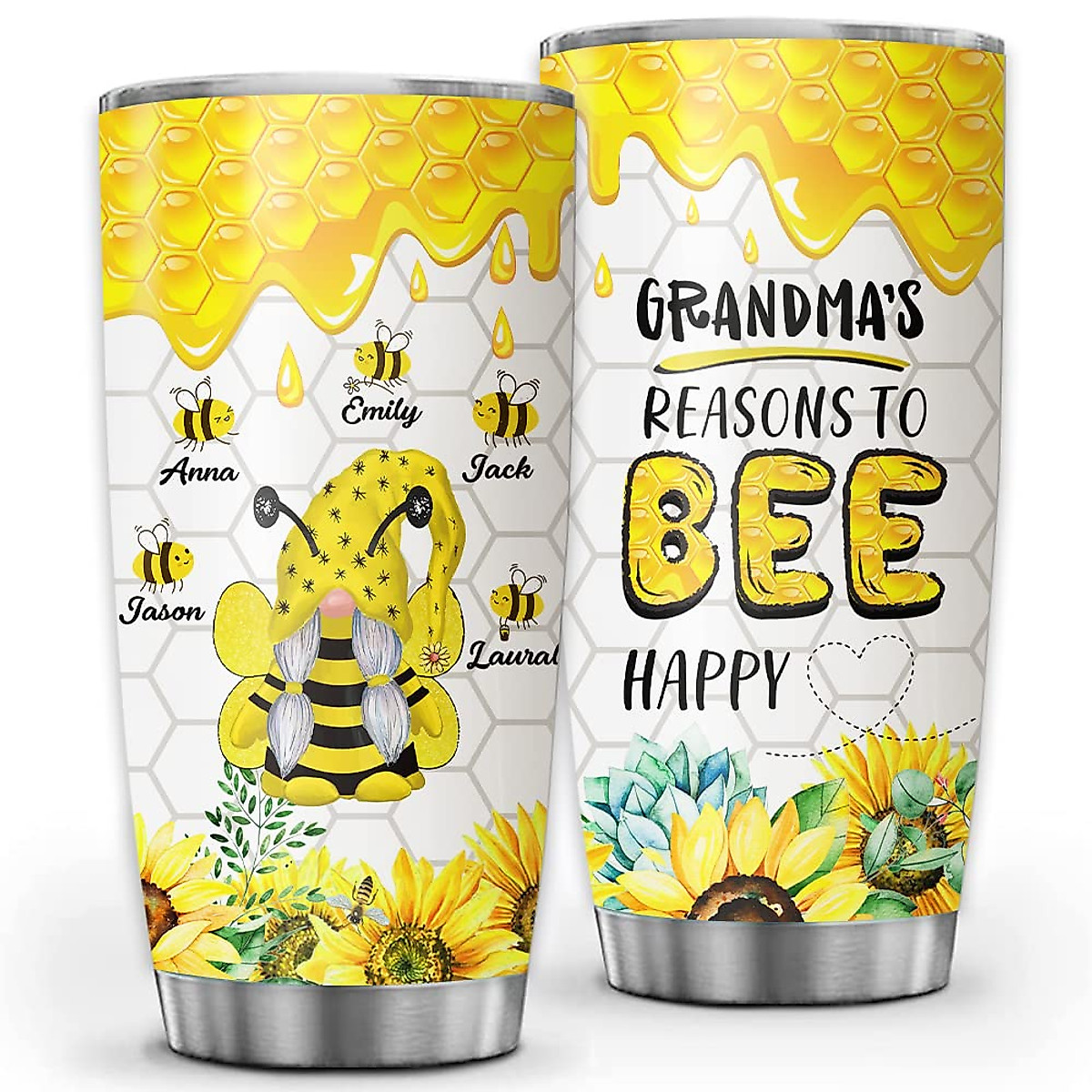 So Many Pets Personalized Gnome I Love Being A Nana, Mimi, Grandma Tumbler Cup with Grandkids Names, Gift For Grandmother Granny Grammy Birthday Gifts 20oz Insulated Coffee/Tea with Lid